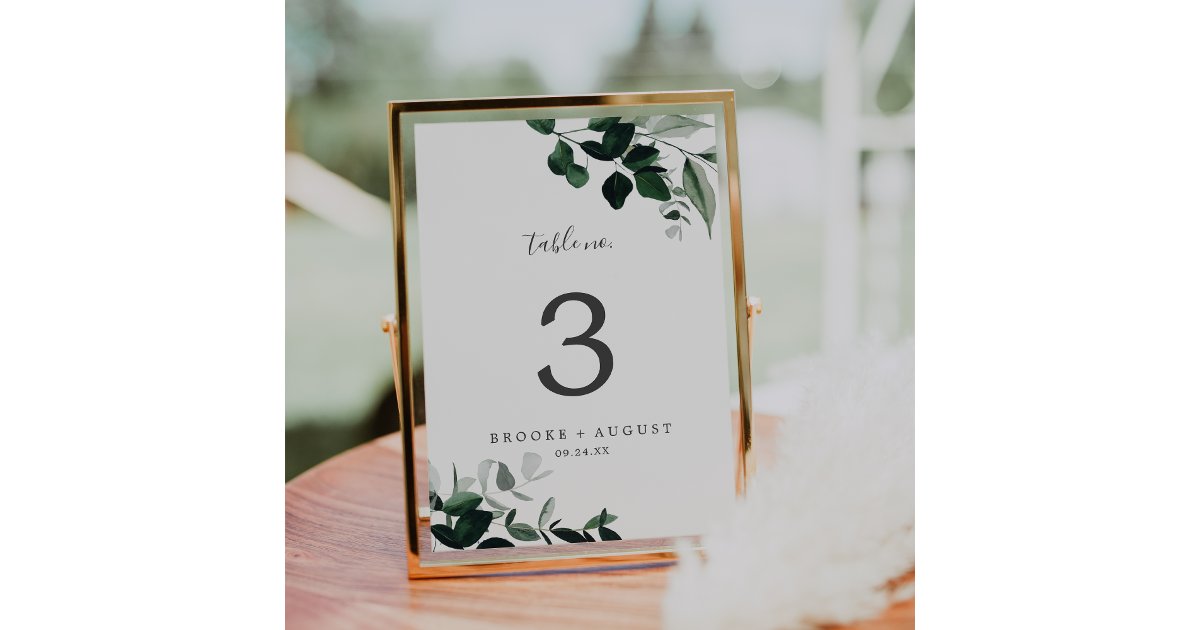 Emerald Greenery Table Number | Zazzle