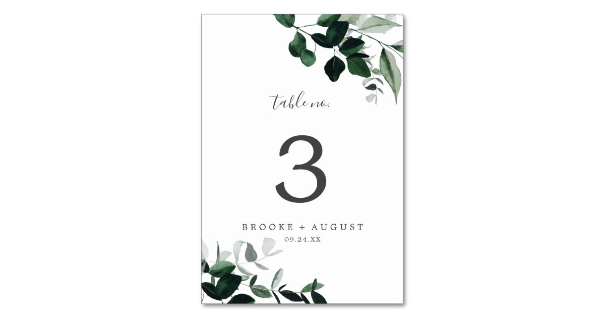 Emerald Greenery Table Number | Zazzle.com