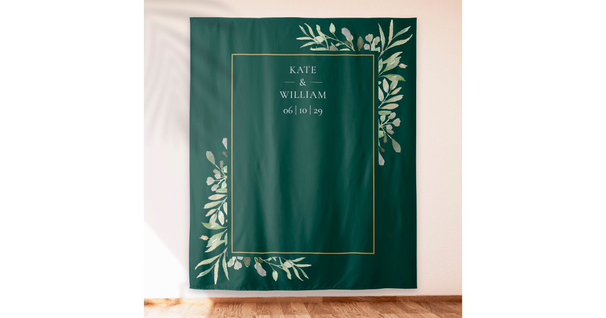 Emerald Greenery Wedding Photo Booth Backdrop | Zazzle