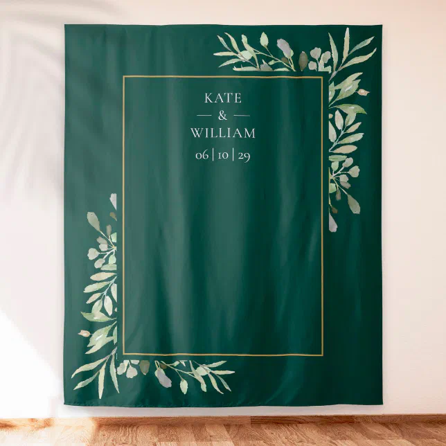 Emerald Greenery Wedding Photo Booth Backdrop | Zazzle