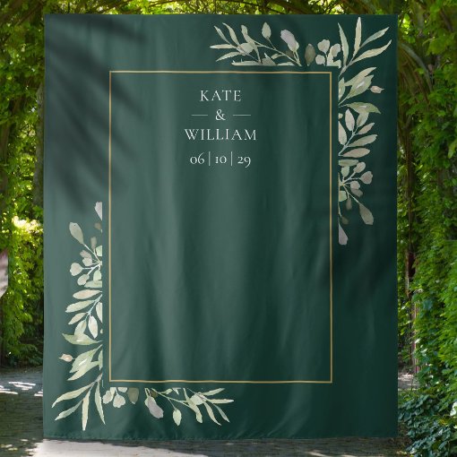 Emerald Greenery Wedding Photo Booth Backdrop | Zazzle