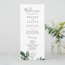 Emerald Greenery Wedding Program | Zazzle