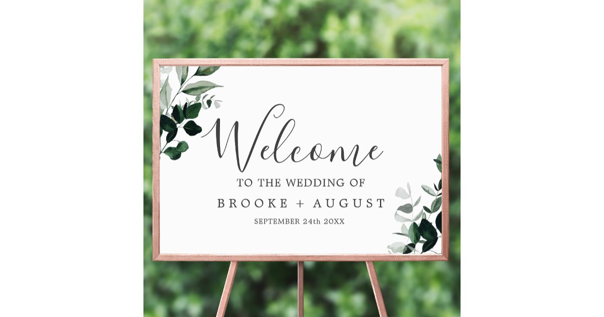 Emerald Greenery Wedding Welcome Poster | Zazzle