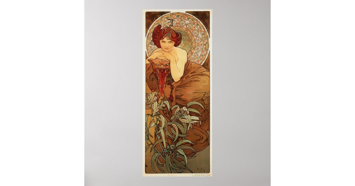 Emerald Illustration by Alphonse Mucha Poster | Zazzle