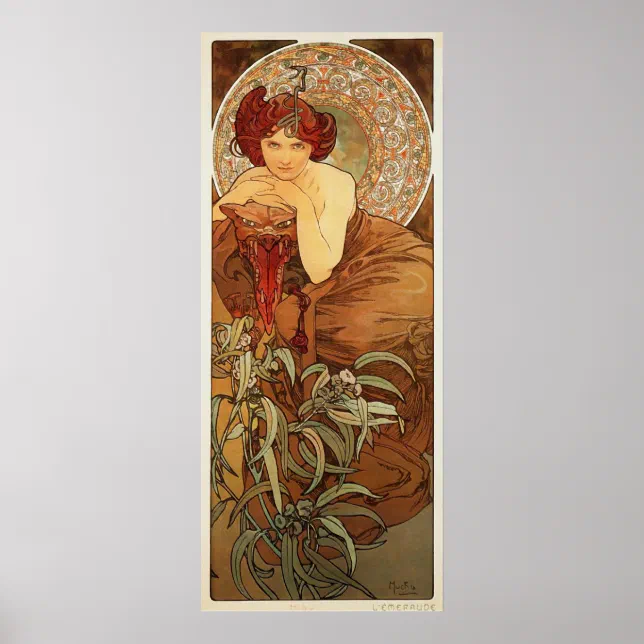 Emerald Illustration by Alphonse Mucha Poster | Zazzle