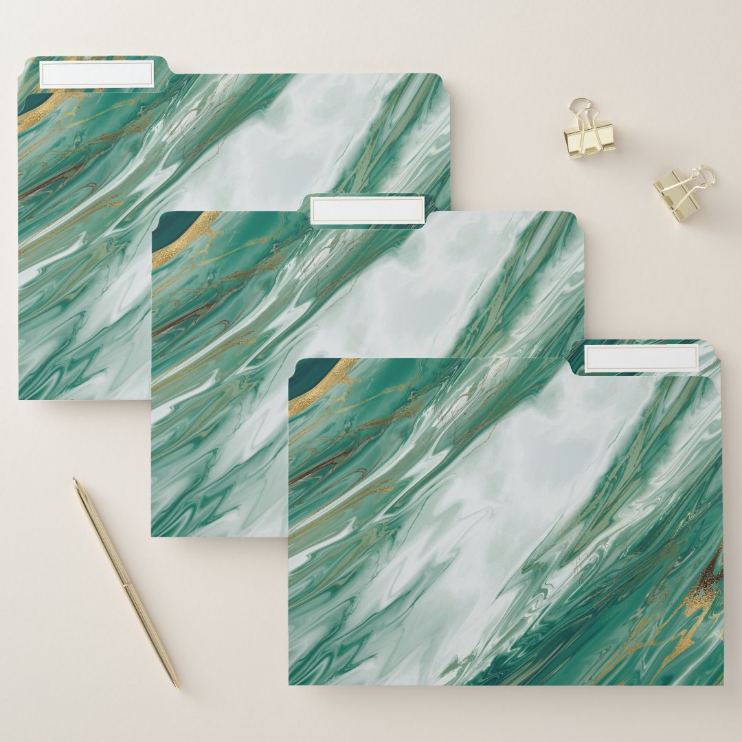 Emerald Jade Green Gold Accented Painted Marble File Folder | Zazzle