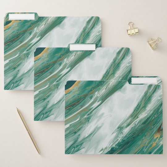 Emerald Jade Green Gold Accented Painted Marble File Folder | Zazzle.com
