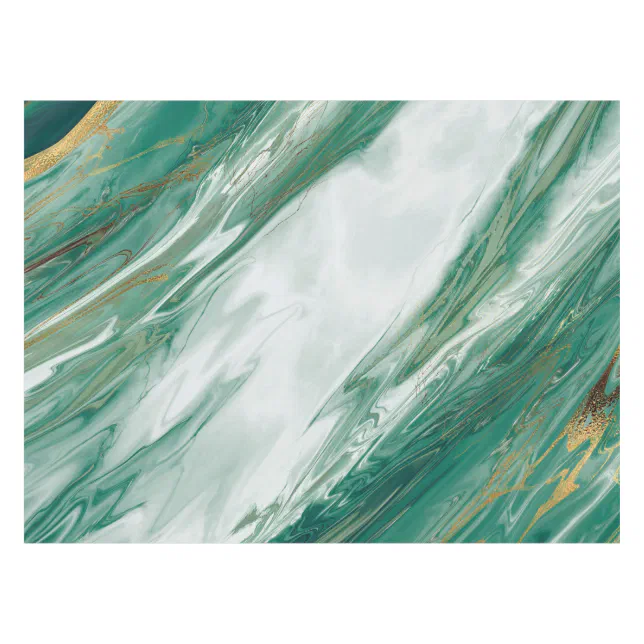 Emerald Jade Green Gold Accented Painted Marble Tablecloth | Zazzle