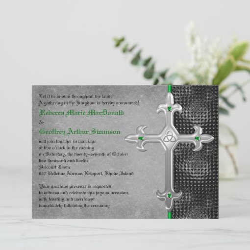 Emerald Medieval Celtic Cross Wedding Invitation | Zazzle