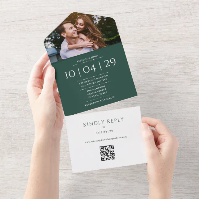 Emerald Monogram QR Code Photo Wedding Date All In One Invitation | Zazzle