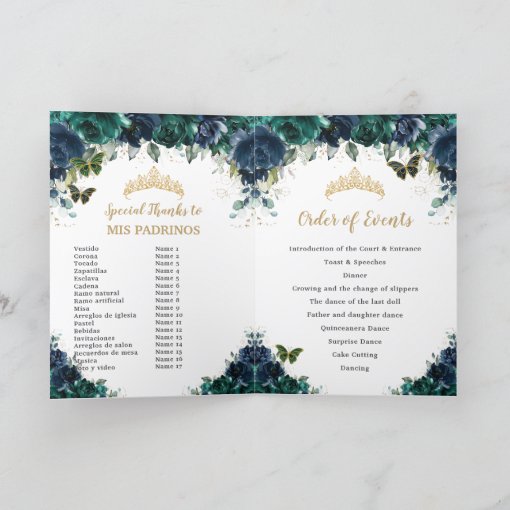 Emerald Navy Floral Quinceañera Order of Events Program | Zazzle