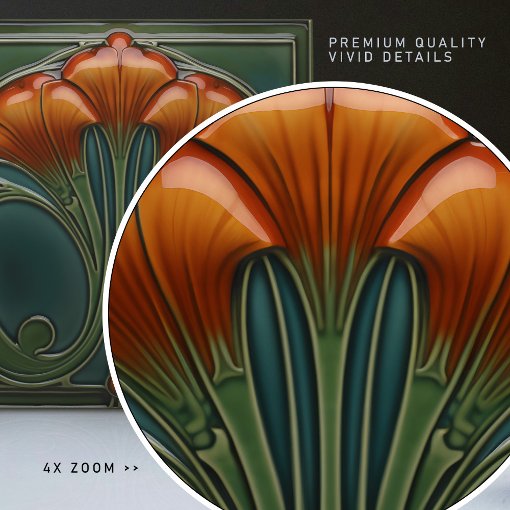 Emerald Orange Wall Decor Art Nouveau Ceram Ceramic Tile | Zazzle