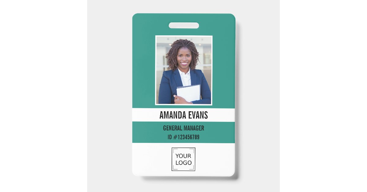 Emerald | Photo Employee Logo or QR CODE Security Badge | Zazzle