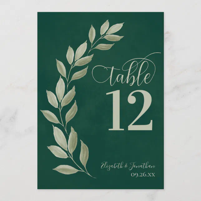 Emerald & Sage Green Leaves Modern Table Number | Zazzle