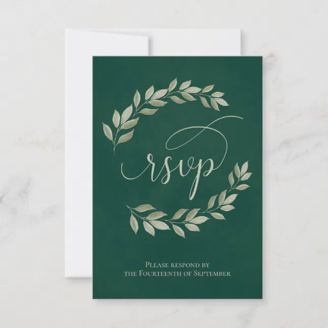 Emerald & Sage Laurel Leaves Rustic Wedding RSVP Card | Zazzle