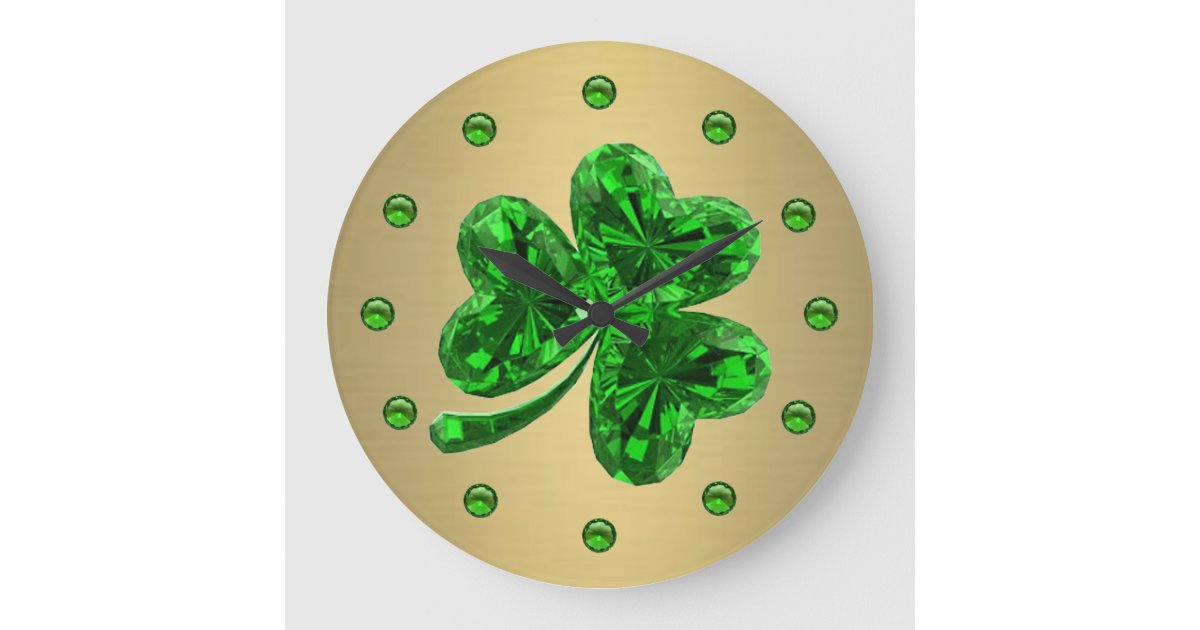Emerald Shamrock Large Clock | Zazzle