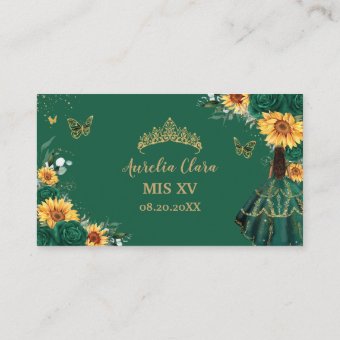 Emerald Sunflower Floral Quinceañera Gift Registry Enclosure Card | Zazzle