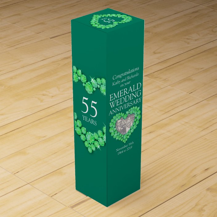Emerald wedding sparkle stones photo wine box | Zazzle