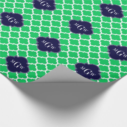 Emerald White Moroccan #5 Navy 3 Initial Monogram Wrapping Paper | Zazzle