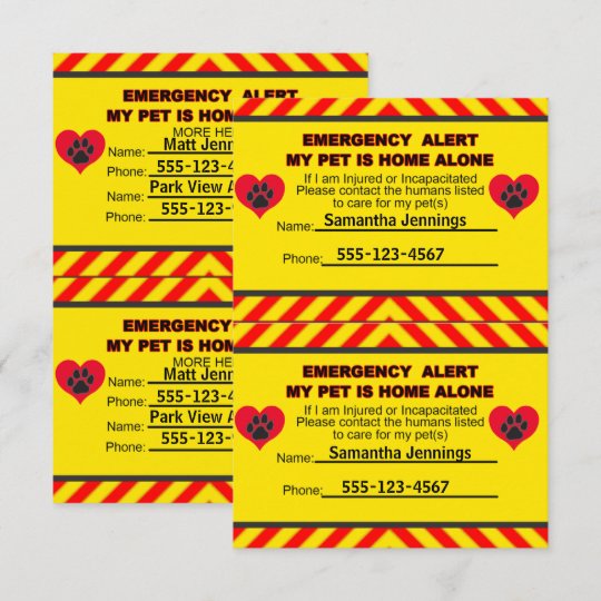 Emergency Alert My Pet is Home Alone Cards | Zazzle.com