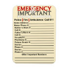Emergency and Important phone numbers 3"x4" magnet | Zazzle