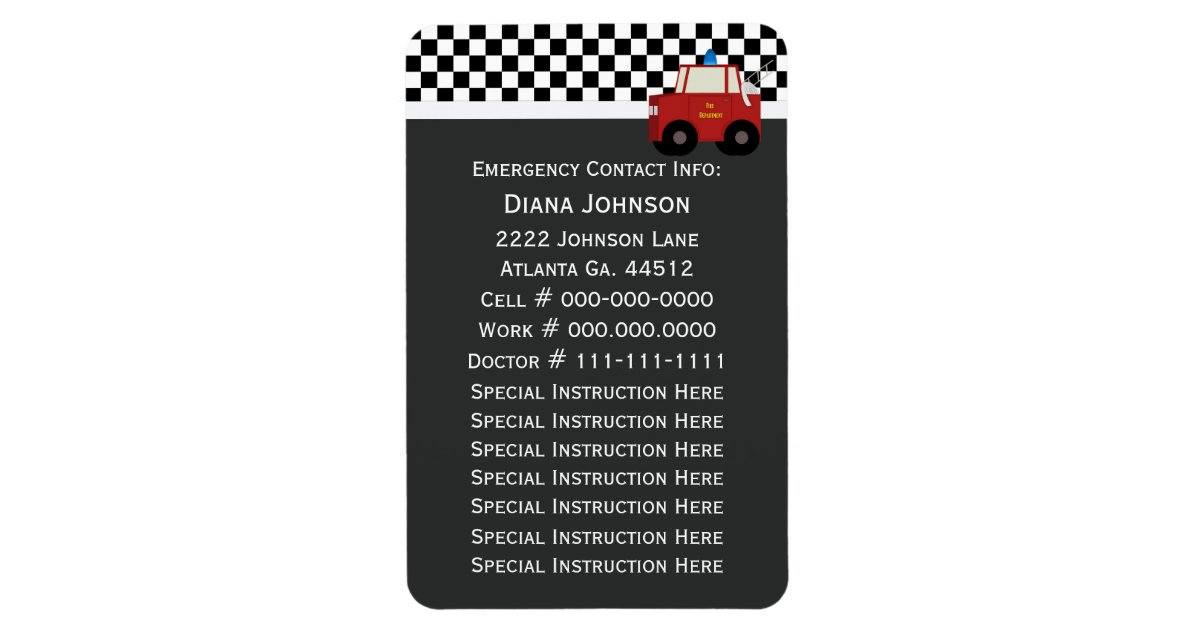 Emergency Contact: Firetruck Magnet | Zazzle