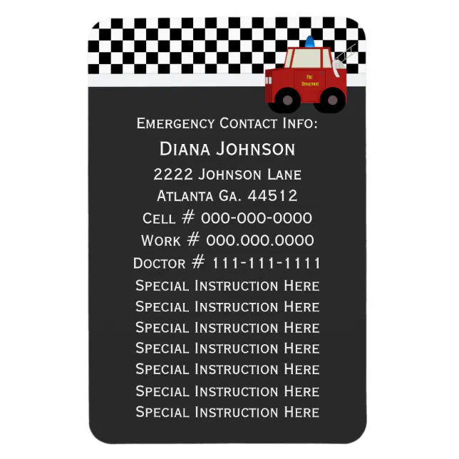 Emergency Contact: Firetruck Magnet | Zazzle