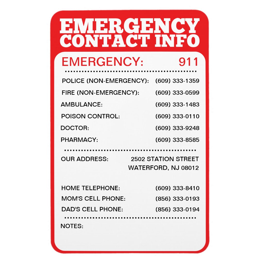Emergency Contact Information List Magnet | Zazzle