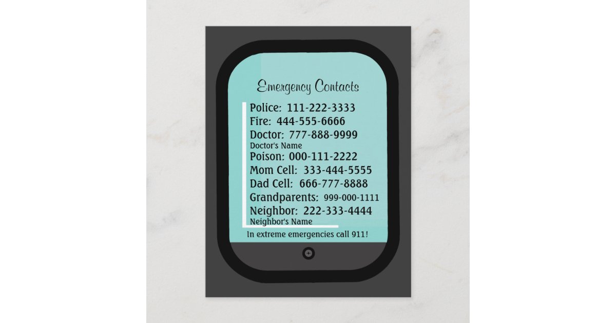 Emergency Contacts Refrigerator Card | Zazzle