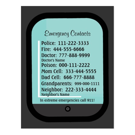 Emergency Contacts Refrigerator Card | Zazzle.com