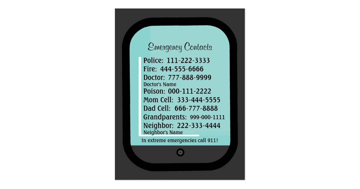 Emergency Contacts Refrigerator Card | Zazzle.com