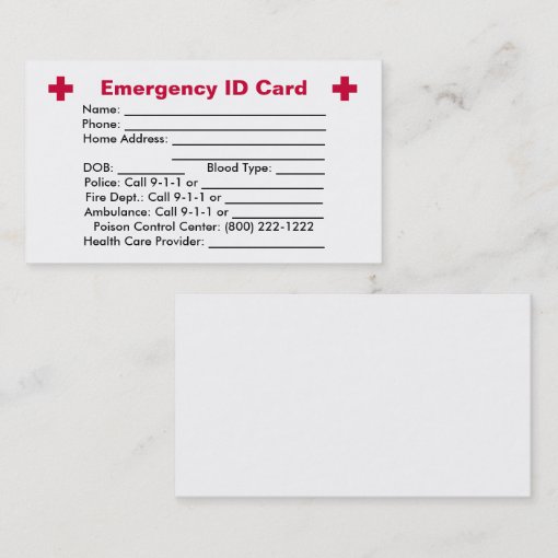 Emergency ID Card | Zazzle