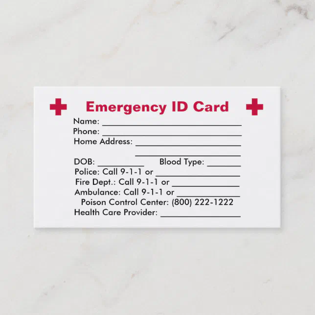Emergency ID Card | Zazzle