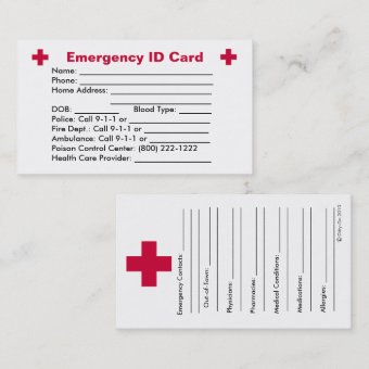 Emergency ID Card | Zazzle