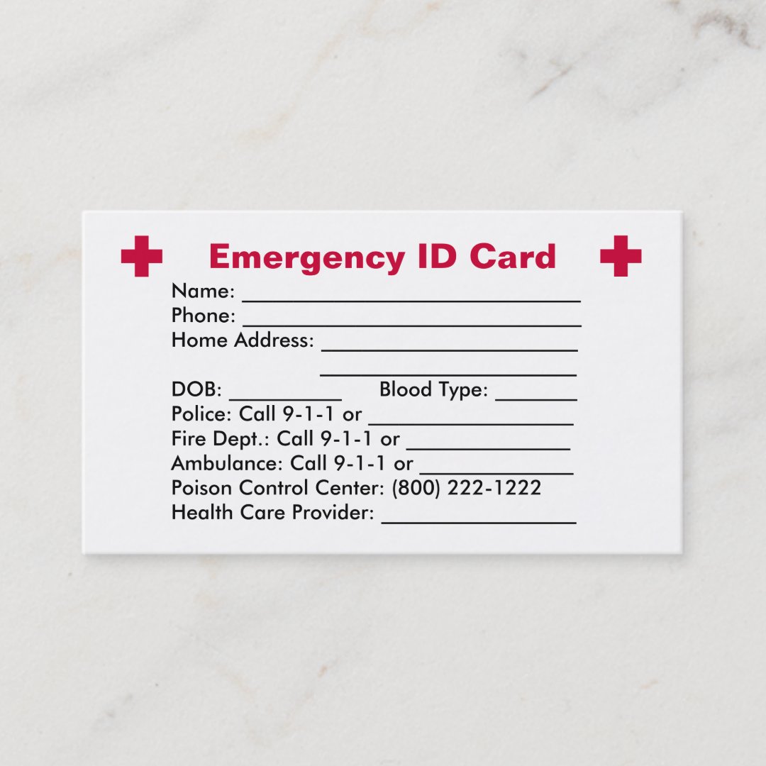 Emergency ID Card | Zazzle
