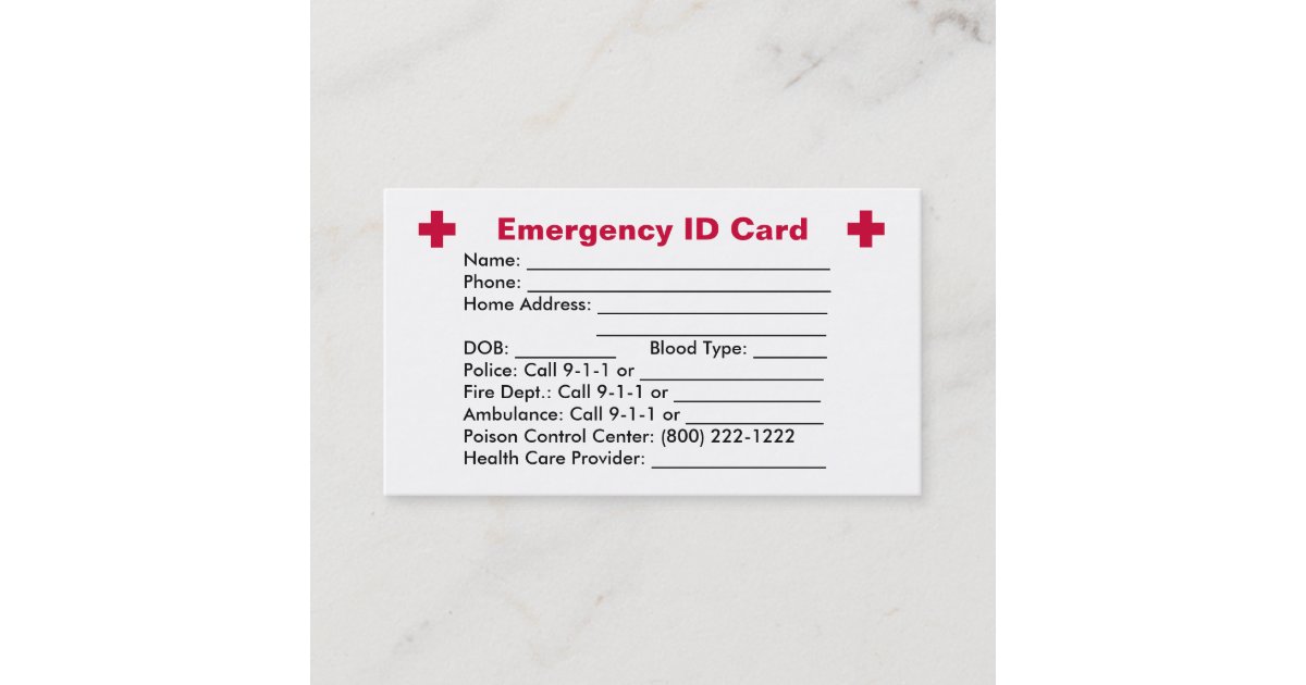 Emergency ID Card | Zazzle