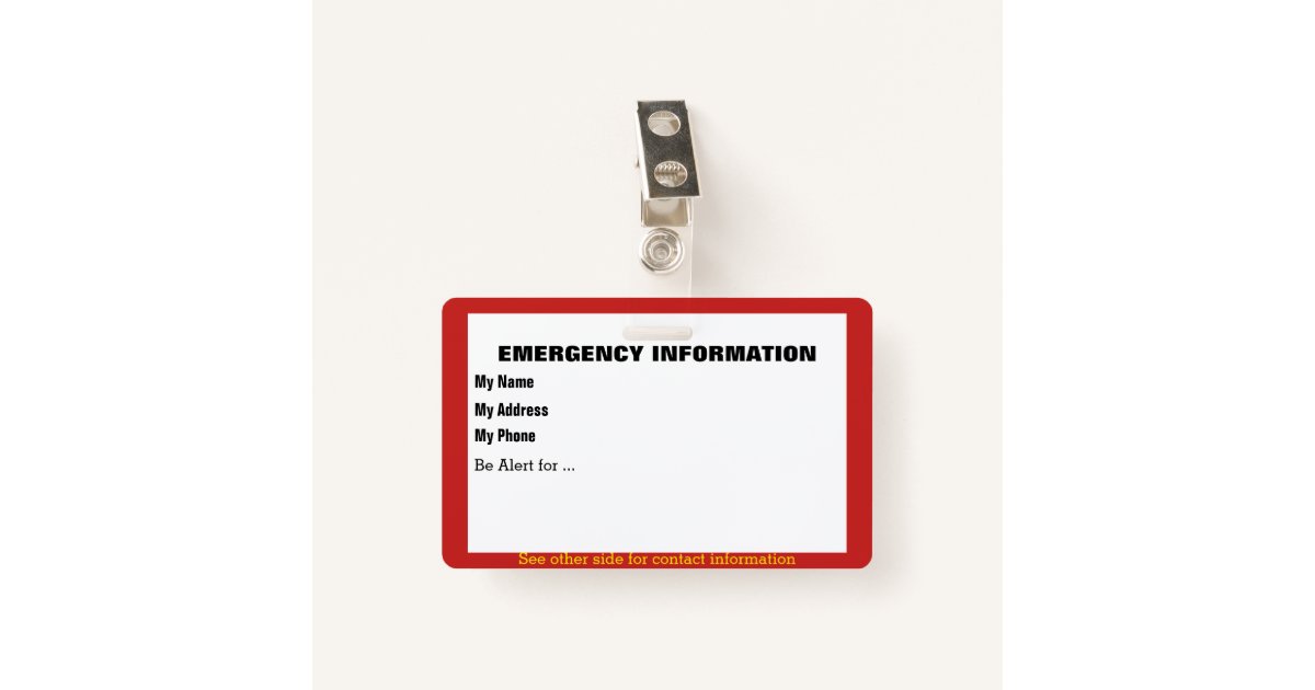 Emergency Information Card Badge | Zazzle