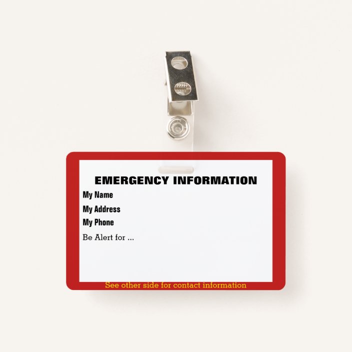Emergency Information Card Badge | Zazzle.com