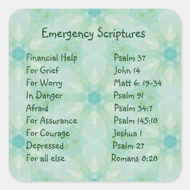 Emergency Information Scriptures for Encouragement Square Sticker | Zazzle