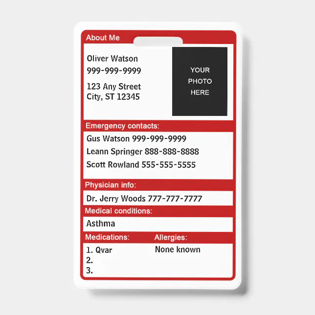 Emergency Medical ID Card Badge | Zazzle