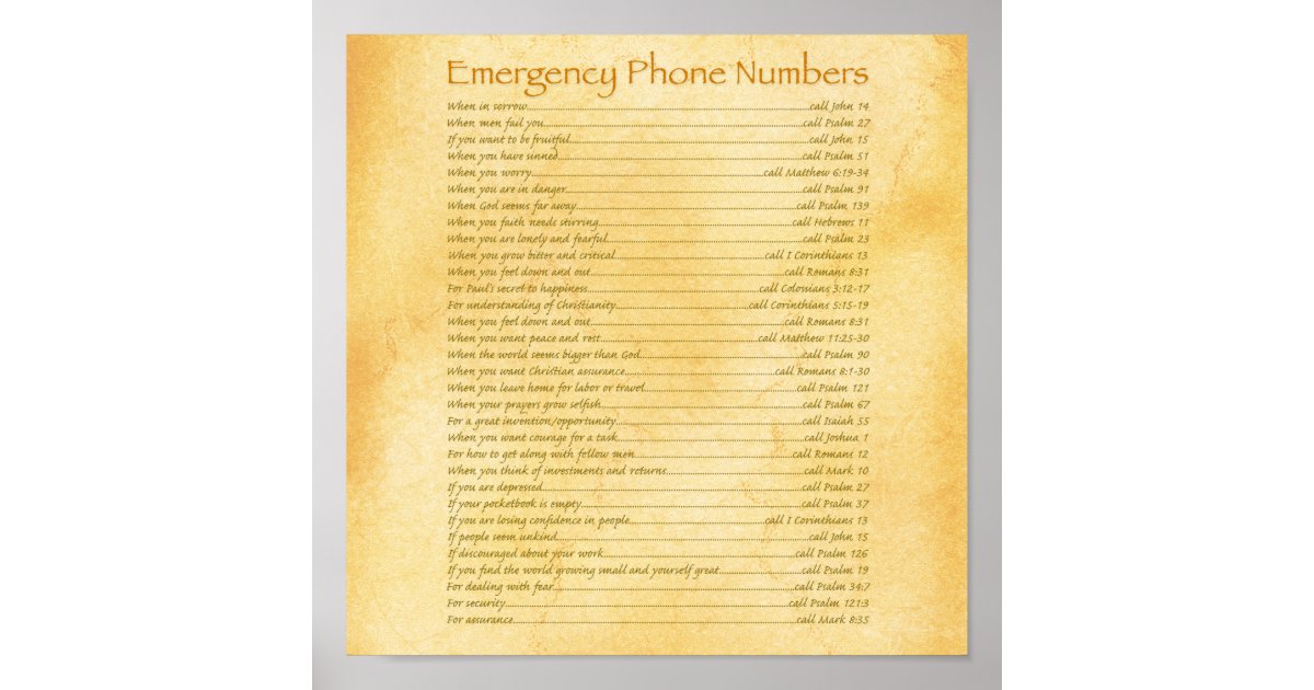 Emergency Phone Numbers Poster | Zazzle