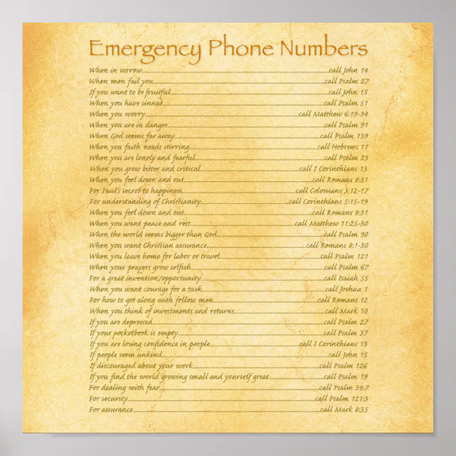 Emergency Phone Numbers Poster | Zazzle