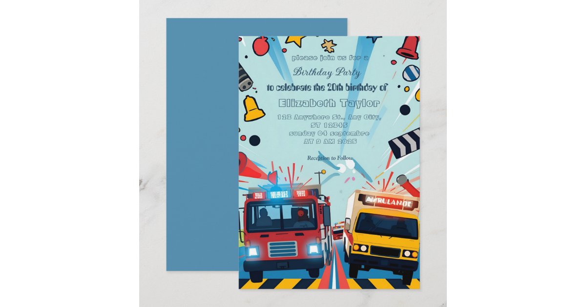 Emergency Vehicles party invitation | Zazzle