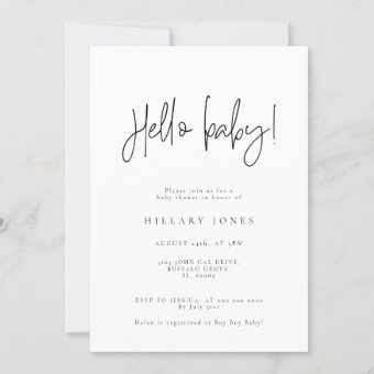 EMERY | Elegant Calligraphy Baby Shower Hello baby Invitation | Zazzle