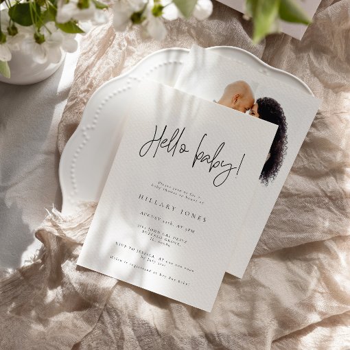 EMERY | Elegant Calligraphy Baby Shower Hello baby Invitation | Zazzle