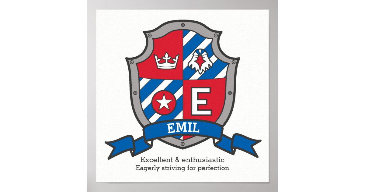 Emil name meaning heraldry bird knights poster | Zazzle