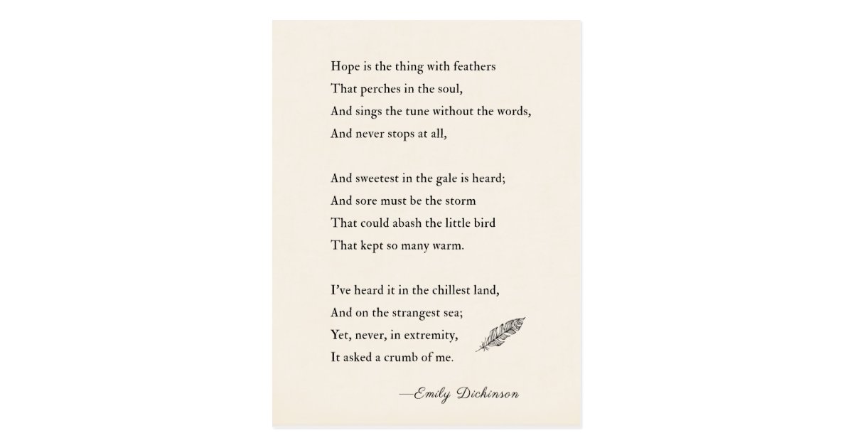 Emily Dickinson Poem hope is thing with feathers Postcard | Zazzle.com