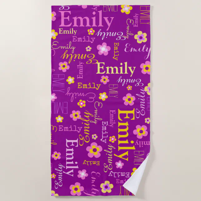 Emily flowers name beach towel | Zazzle