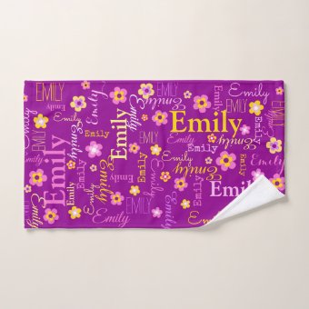 Emily flowers name purple text towels | Zazzle