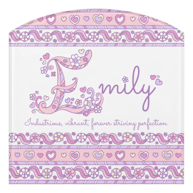 Emily letter E name pink girls personalized Door Sign | Zazzle